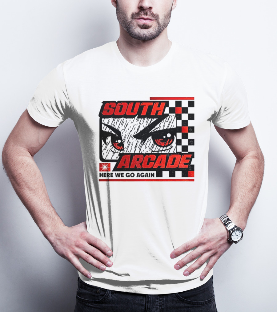 South Arcade Here We Go Again Checkerboard Eyes T-Shirt