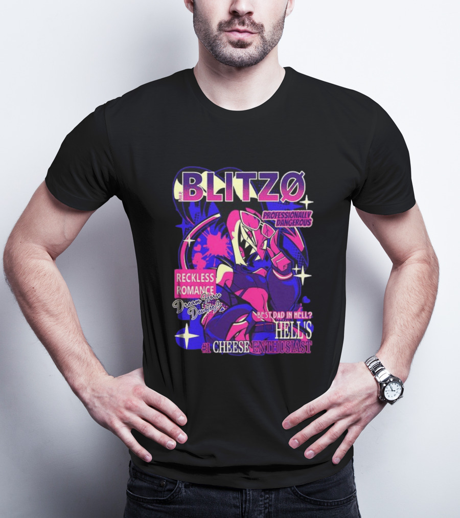 Blitzo Professionally Dangerous Reckless Romance Hell's #1 Cheese T-Shirt