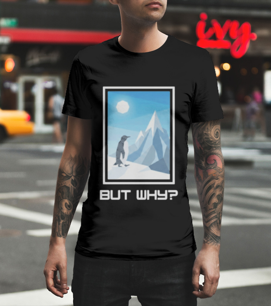 But Why Penguin Northward Bound Minimalist Arctic Framed T-Shirt