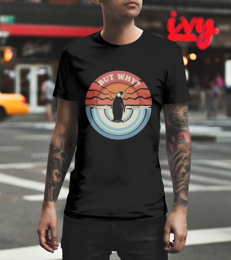 But Why Penguin Vintage Sunset Retro Ocean Waves T-Shirt