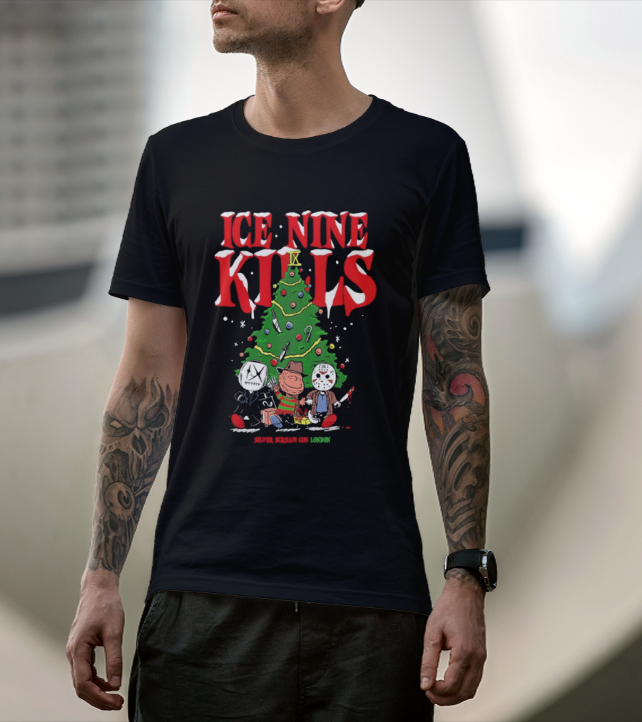 Ice Nine Kills Silver Scream Con Festive Horror Villains Christmas Tree T-Shirt