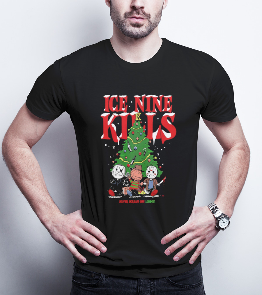 Ice Nine Kills Silver Scream Con Festive Horror Villains Christmas Tree T-Shirt