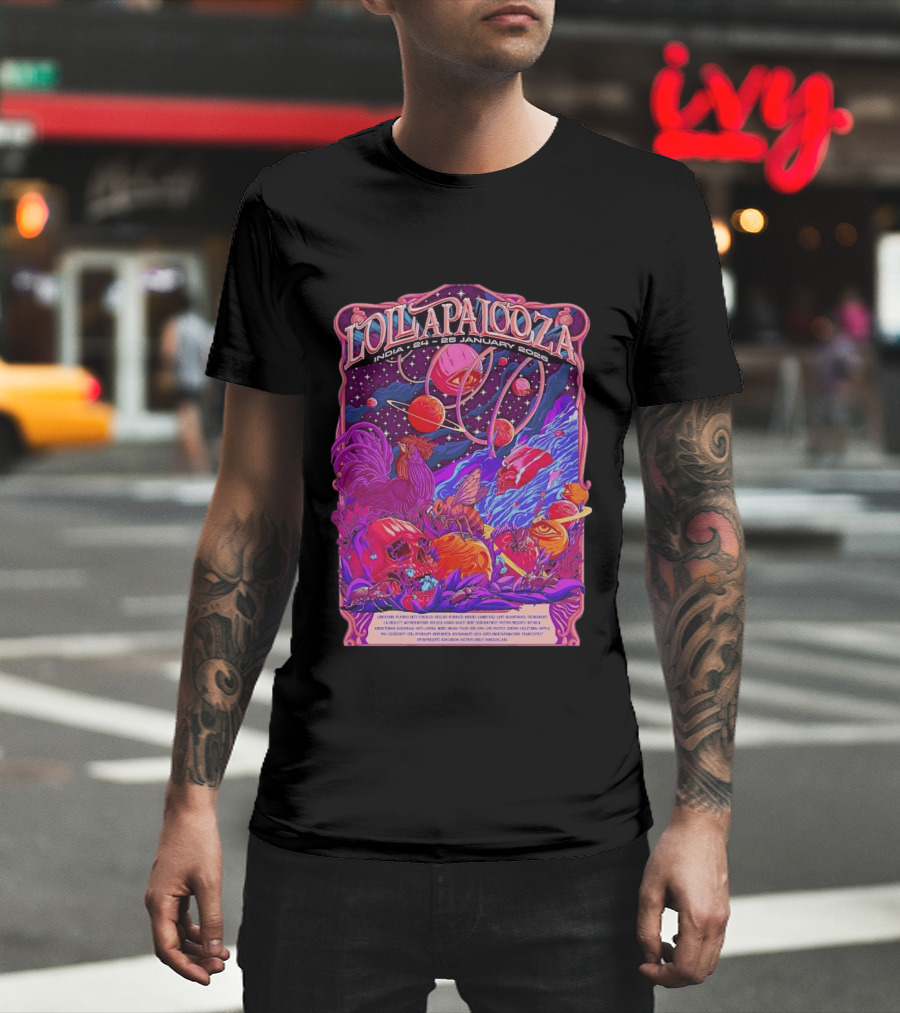 Lollapalooza India 2026 January 24 25 Planetary Cosmic Wildlife Perry Farrell X Aaquib Wani T-Shirt