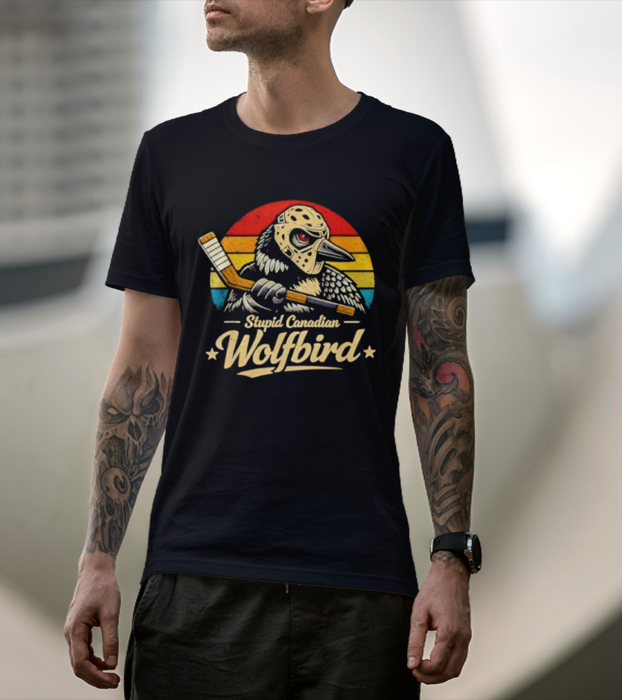 Stupid Canadian Wolfbird Retro Hockey Vintage Loon Meme T-Shirt