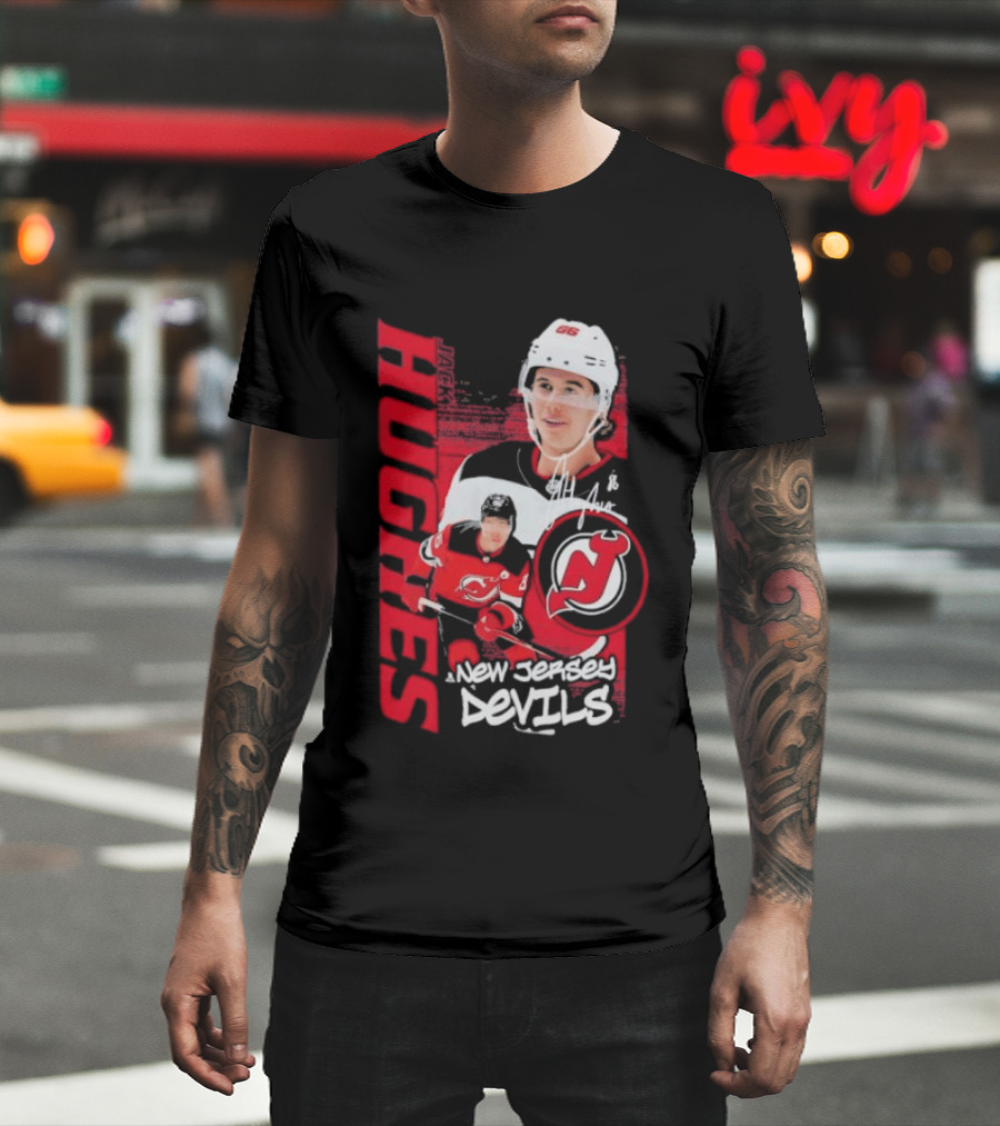 New Jersey Devils Jack Hughes Playmaker Hockey Legend T-Shirt