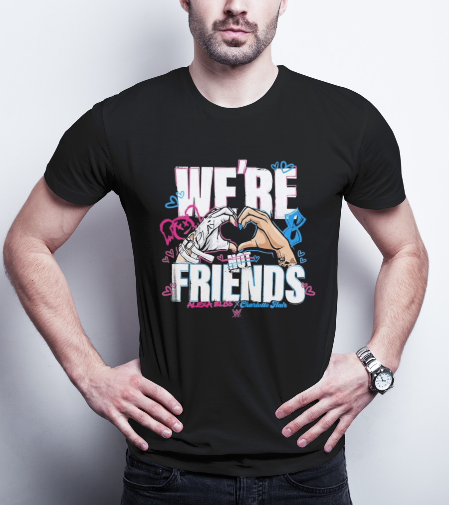 WWE Alexa Bliss Charlotte Flair We're Not Friends Hand Heart Gesture T-Shirt