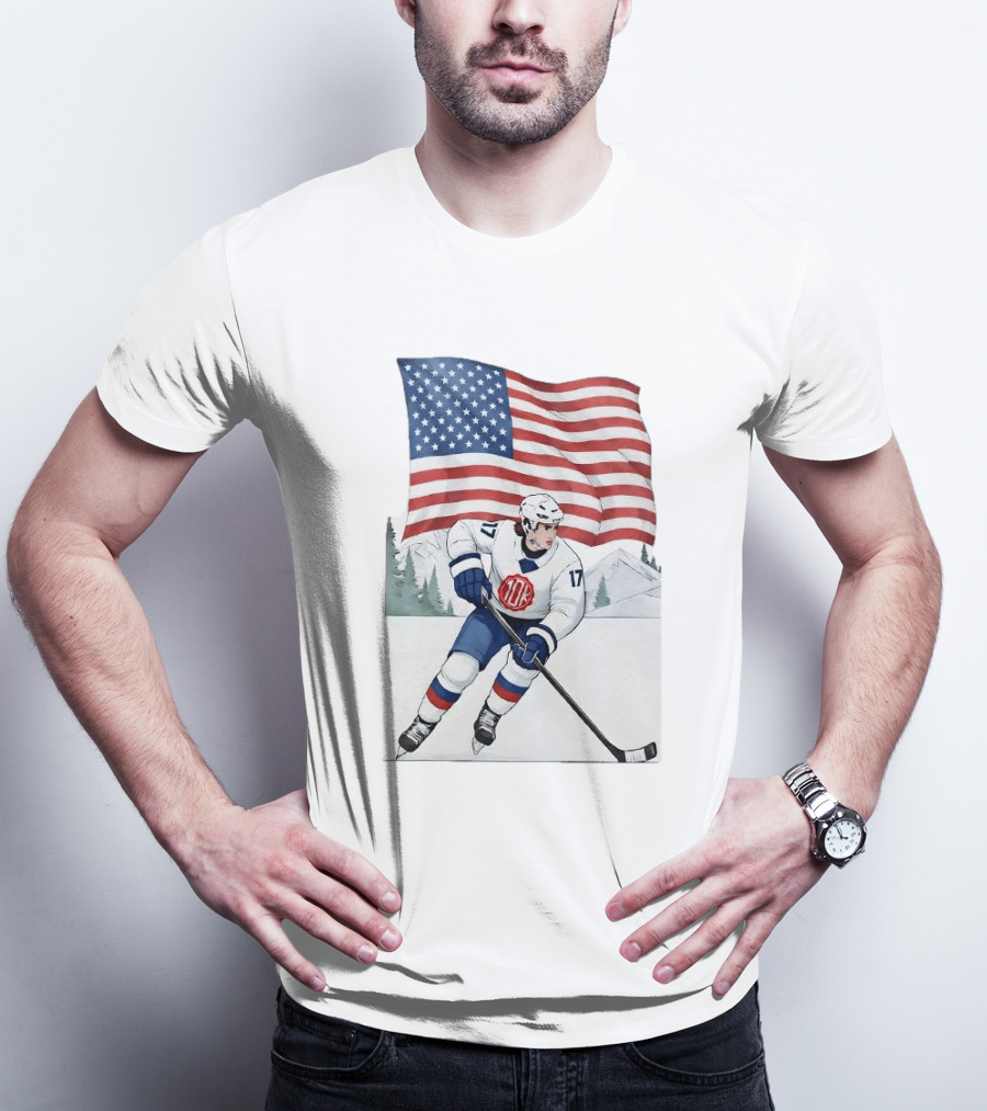 USA Hockey Player Number 17 American Flag Winter Olympics T-Shirt