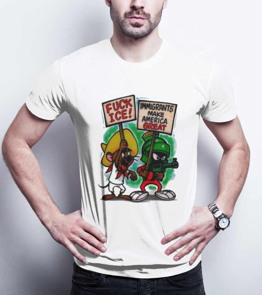 Fuck Ice Immigrants Make America Great Characters With Signs T-Shirt