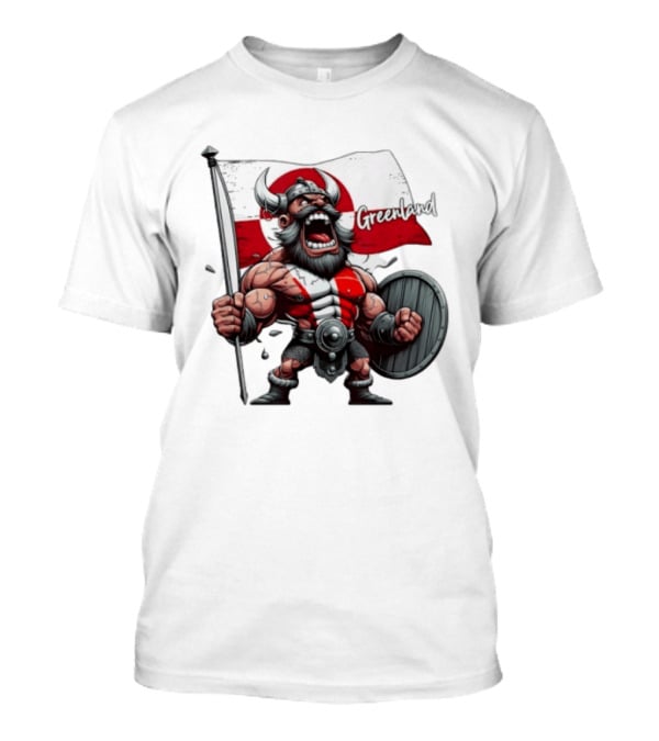 Greenland Viking Warrior Holding Shield And Flag T-Shirt