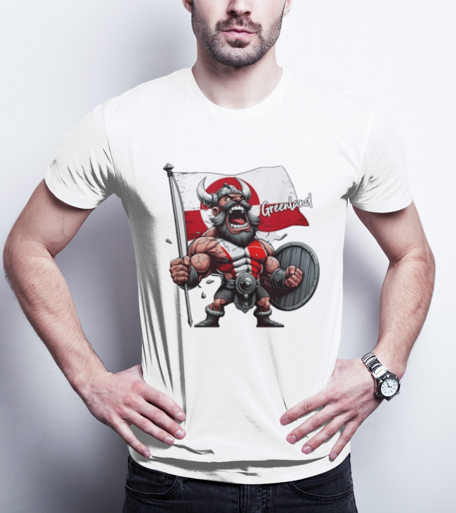 Greenland Viking Warrior Holding Shield And Flag T-Shirt