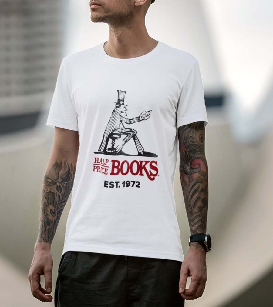 Half Price Books Est 1972 Vintage Gentleman Reading T-Shirt