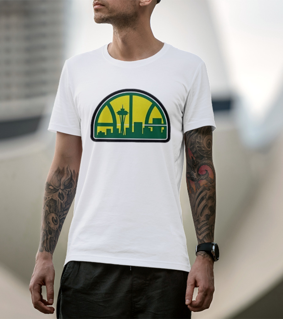 NBA Seattle Skyline Space Needle Hardwood Basketball T-Shirt