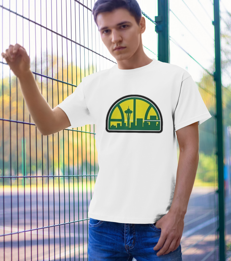 NBA Seattle Skyline Space Needle Hardwood Basketball T-Shirt