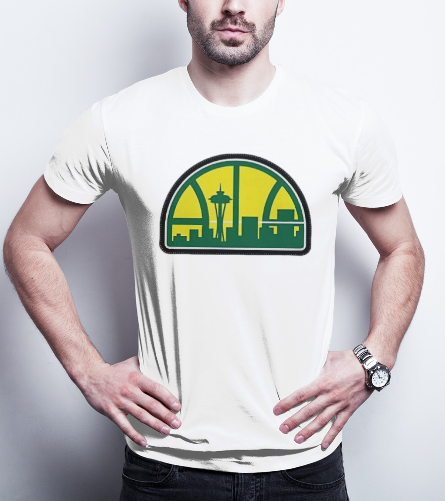 NBA Seattle Skyline Space Needle Hardwood Basketball T-Shirt