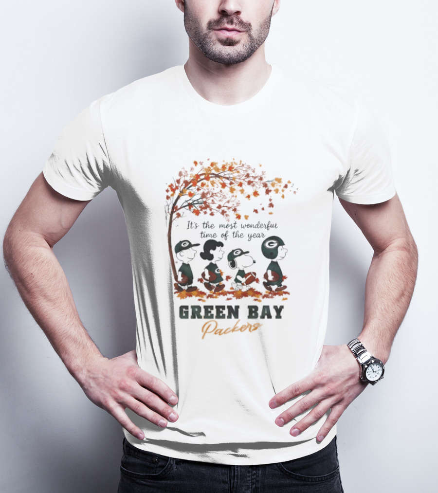 Green Bay Packers Snoopy Peanuts Fall Autumn Football It's The Most Wonderful Time Of The Year T-Shirt