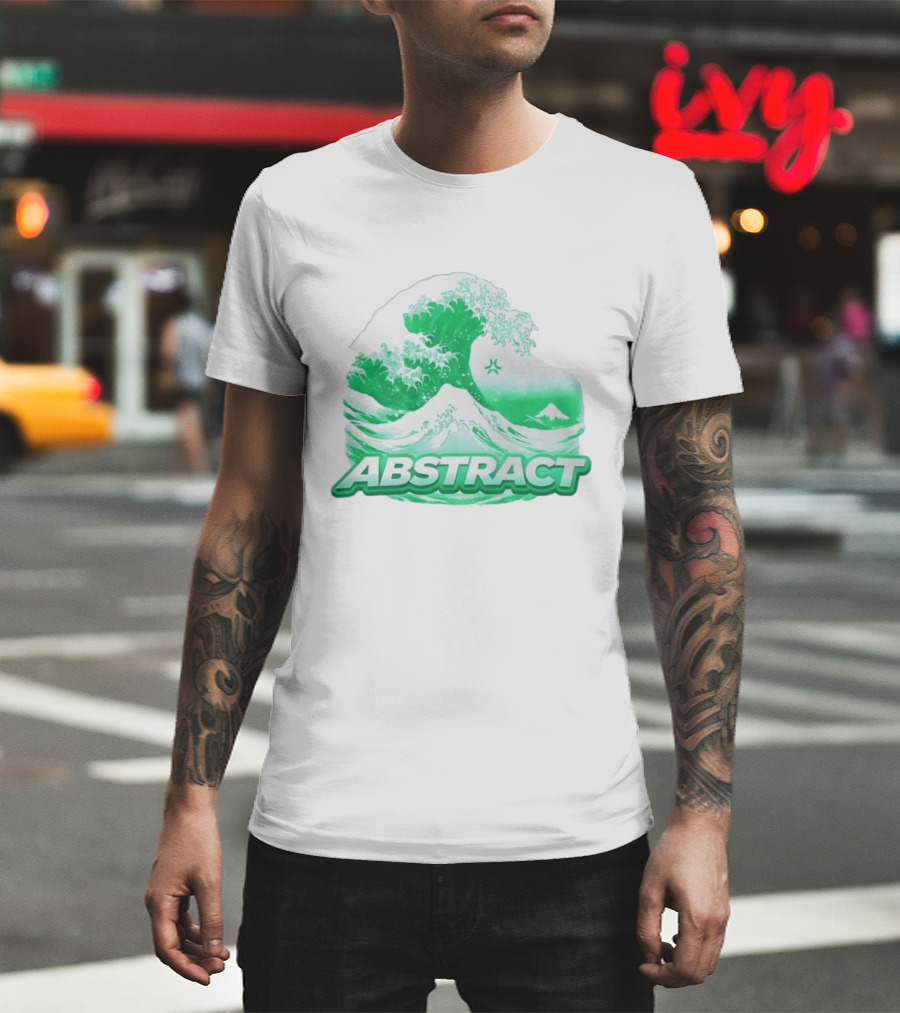 Abstract Green Wave Japanese Art Style Ocean Scene T-Shirt