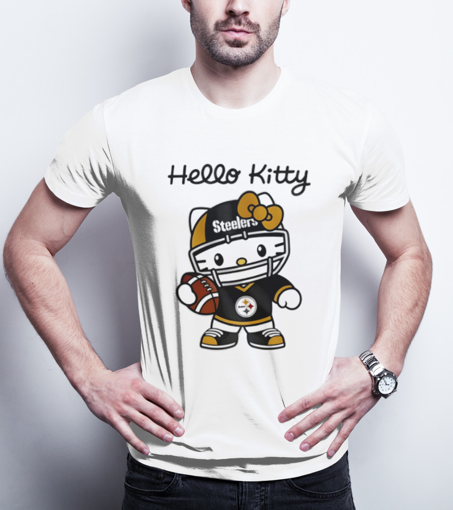 Hello Kitty Steelers Football Helmet Bow Fan T-Shirt