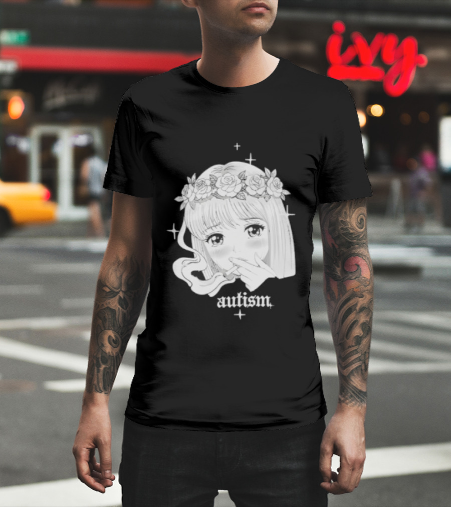 Autism Anime Girl Smoking Flower Crown Aesthetic T-Shirt