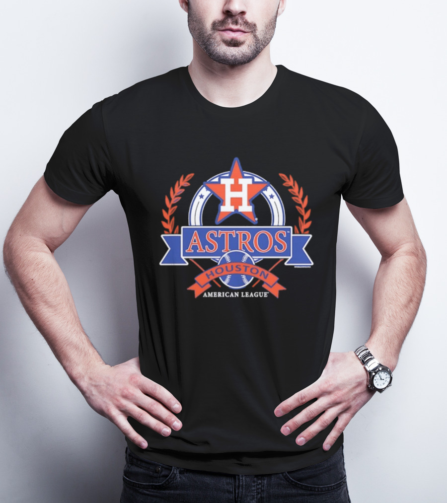 Houston Astros American League Star Emblem With Baseball And Laurel Wreath T-Shirt