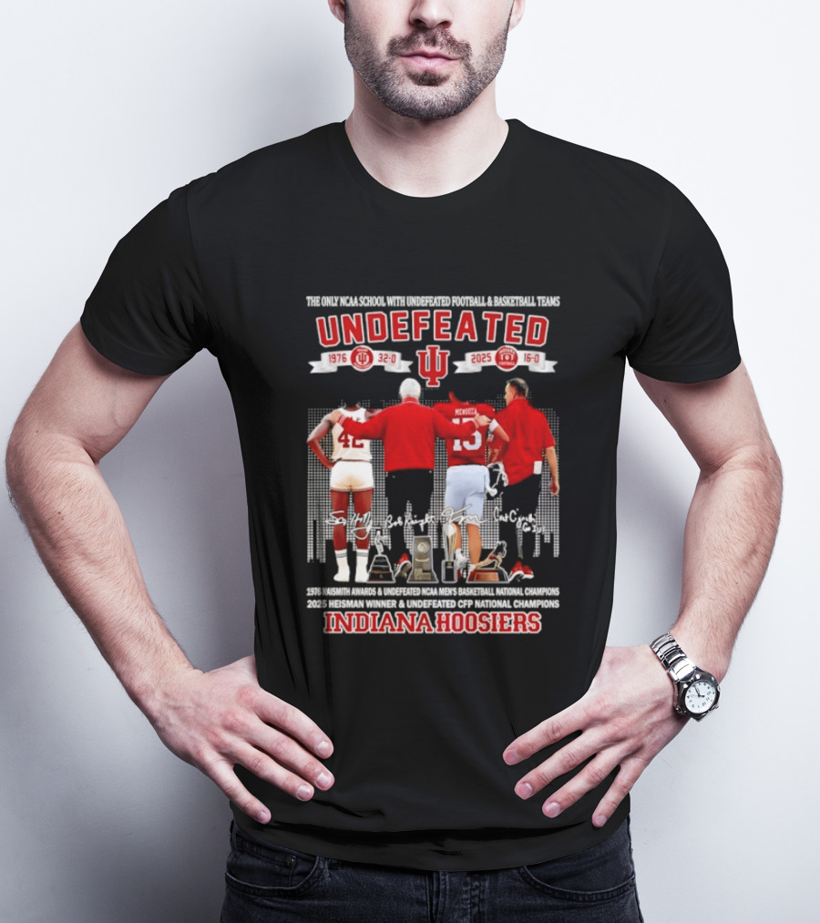 Indiana Hoosiers Undefeated 1976 Basketball 2025 Football McGinnis Bailey Memorial Stadium T-Shirt