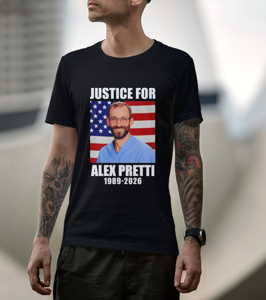 Justice For Alex Pretti 1989 2026 American Flag Anti Trump Political Protest T-Shirt