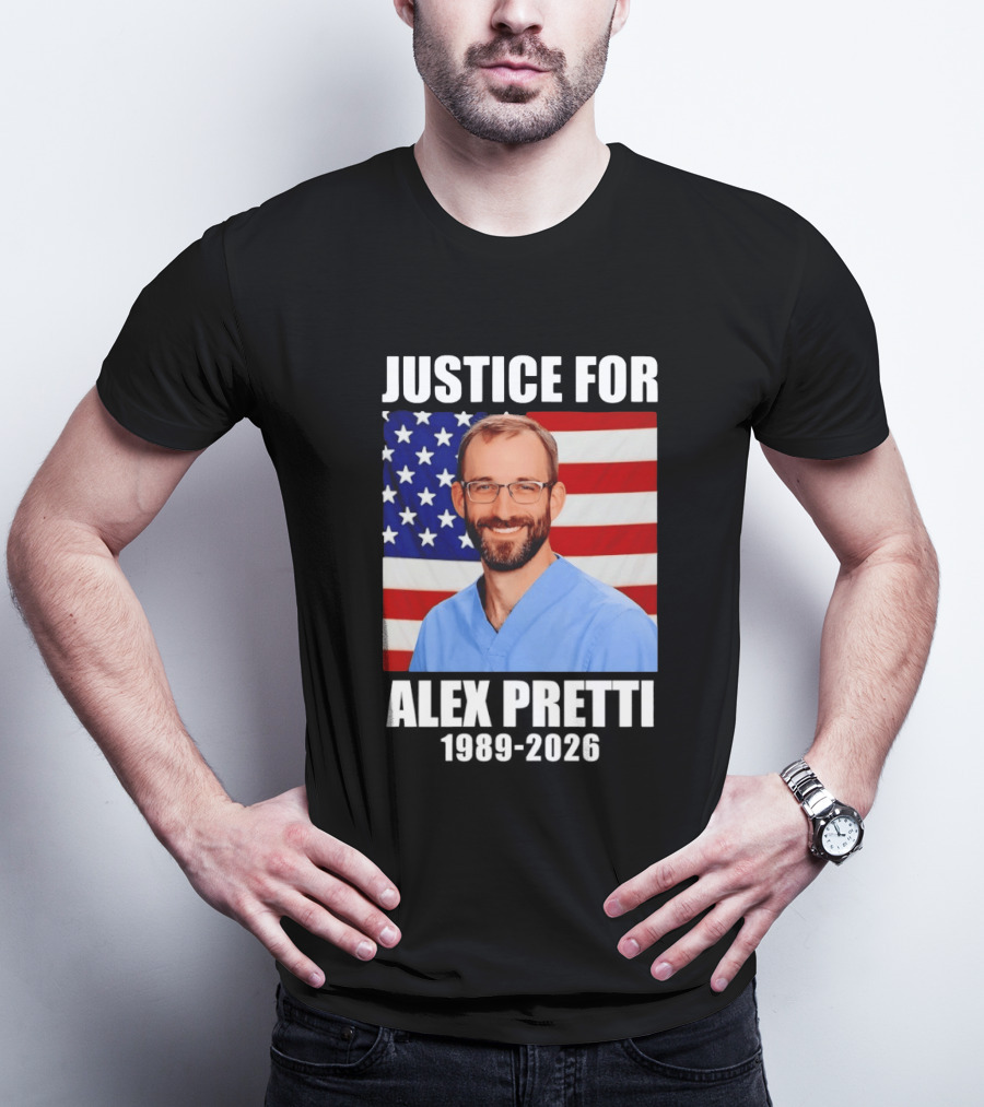 Justice For Alex Pretti 1989 2026 American Flag Anti Trump Political Protest T-Shirt