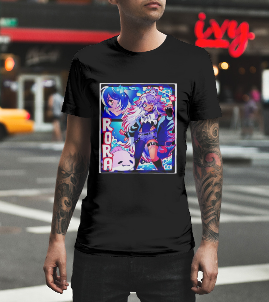 Rora Anime Character Vibrant Art With Cute Fantasy Elements And Pink Creature T-Shirt