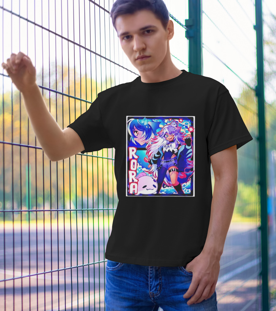 Rora Anime Character Vibrant Art With Cute Fantasy Elements And Pink Creature T-Shirt