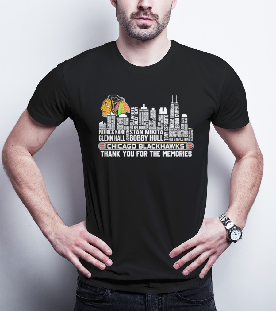 Chicago Blackhawks Skyline With Names And Thank You For The Memories T-Shirt