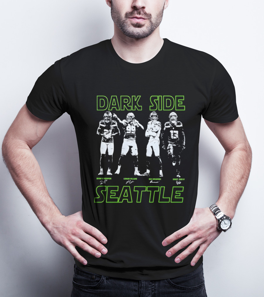 Seattle Seahawks 2026 Dark Side Defense Devon Witherspoon Leonard Williams Nick Emnanwori Ernest Jones IV T-Shirt