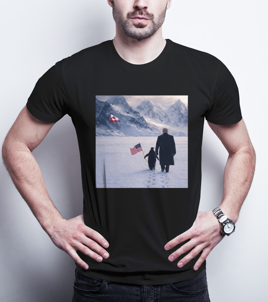 Nihilist Penguin Walking With Trump Antarctica American Flag Greenland Flag T-Shirt