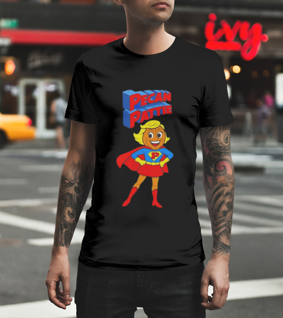 Pecan Pattie Superhero Character Red Blue Outfit T-Shirt