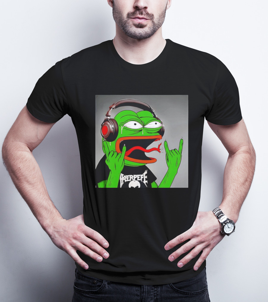 Pepe The Frog Metal Rocker With Headphones And Screaming Face T-Shirt