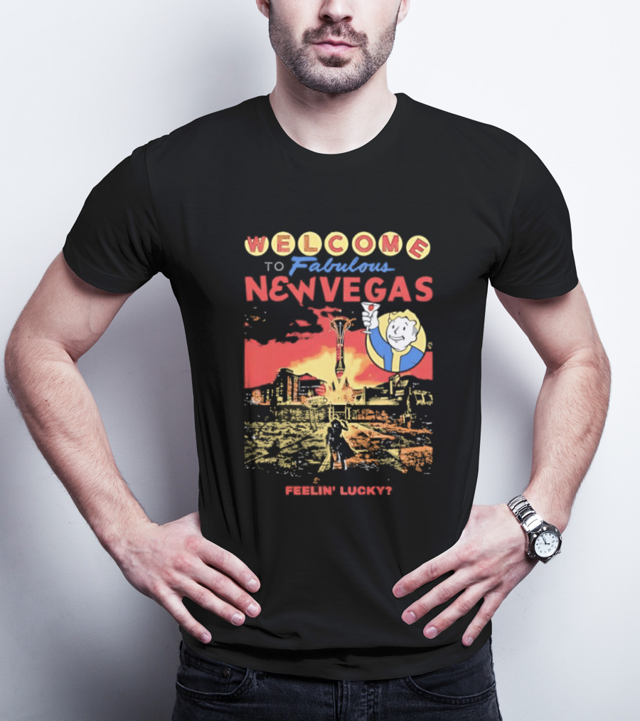 Welcome To Fabulous New Vegas Feeling Lucky Vintage Style Retro Gaming T-Shirt