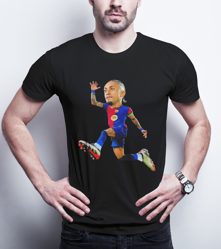 Raphinha Barcelona La Liga Brasil Caricature Player Action Pose T-Shirt