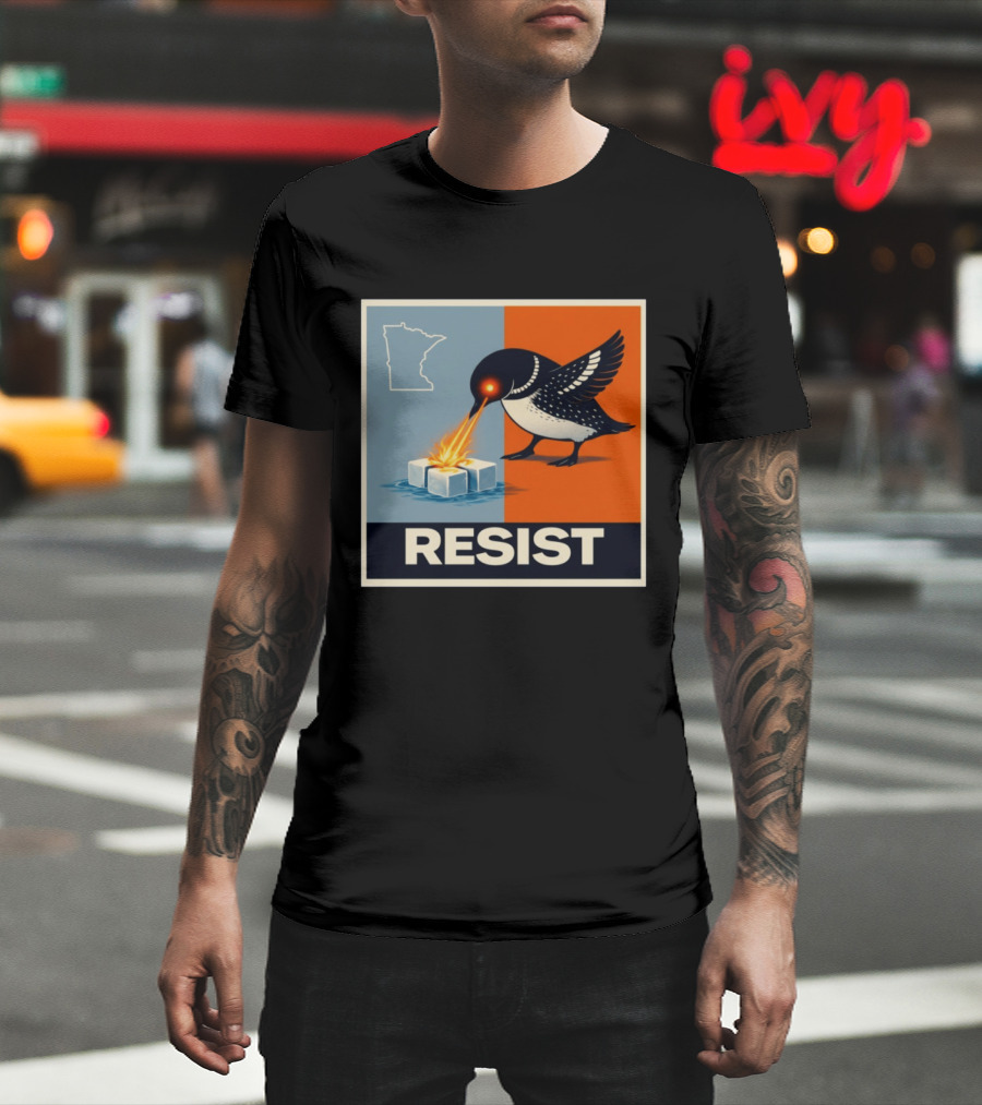 Rebel Minneapolis Ice Protest Resist With Loon Laser Bird And Minnesota Map T-Shirt