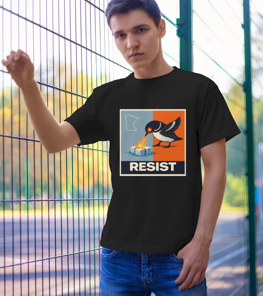 Rebel Minneapolis Ice Protest Resist With Loon Laser Bird And Minnesota Map T-Shirt