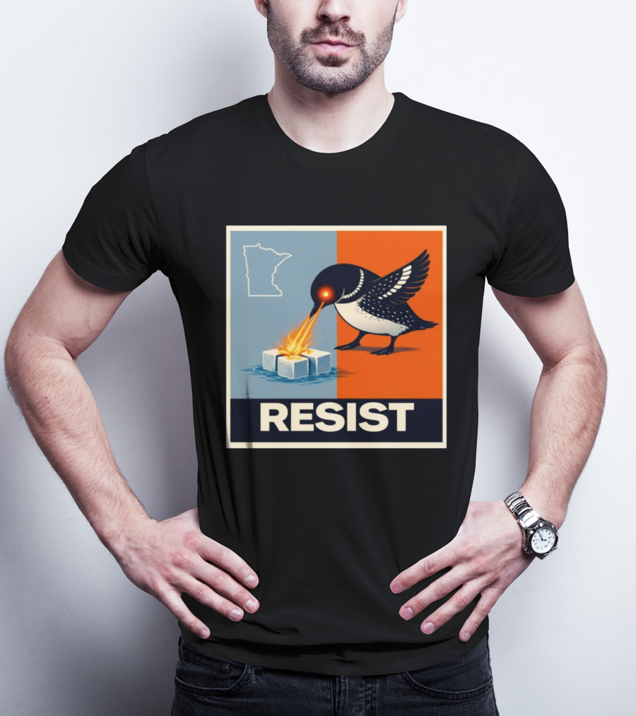 Rebel Minneapolis Ice Protest Resist With Loon Laser Bird And Minnesota Map T-Shirt