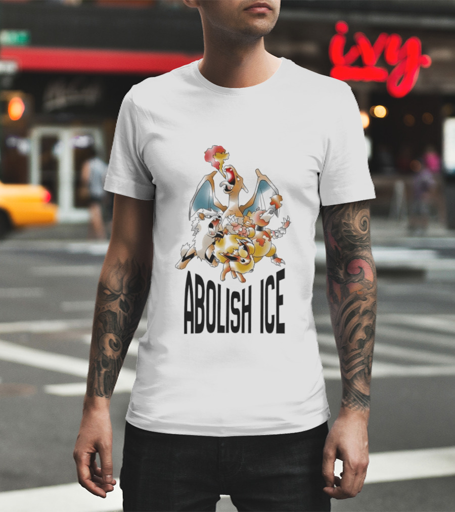 Abolish ICE Pokémon Characters Charizard Blastoise Pikachu Protest T-Shirt