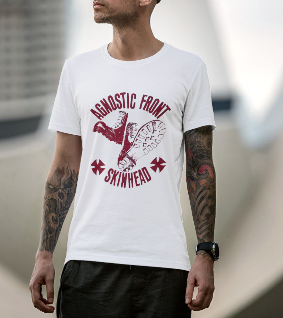 Agnostic Front Skinhead Boot Symbol Cross T-Shirt
