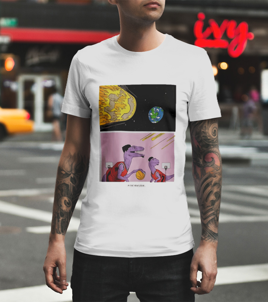 Bron Sends Him A LeBronto Dinosaur Meteor Basketball Earth Raptors T-Shirt
