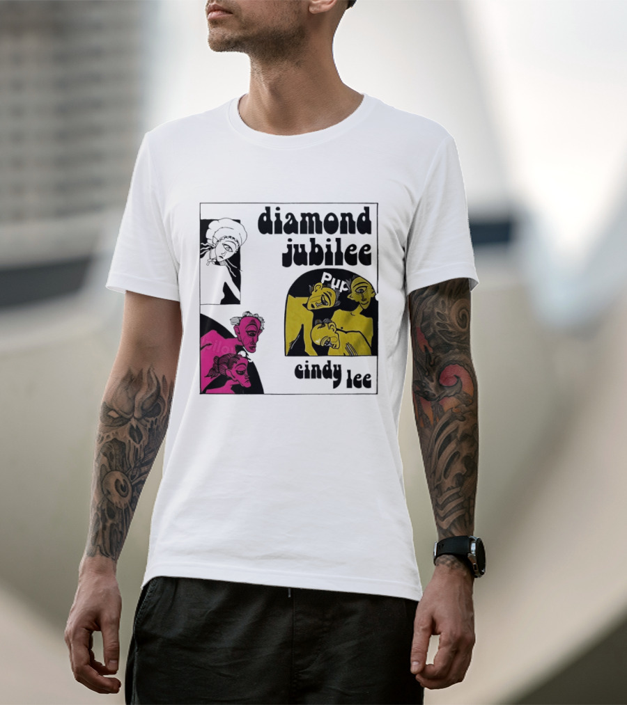 Diamond Jubilee Music Album Cindy Lee Illustrated Faces T-Shirt