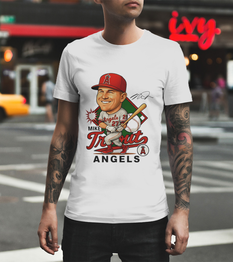 Mike Trout Angels Baseball Caricature Los Angeles Legend T-Shirt