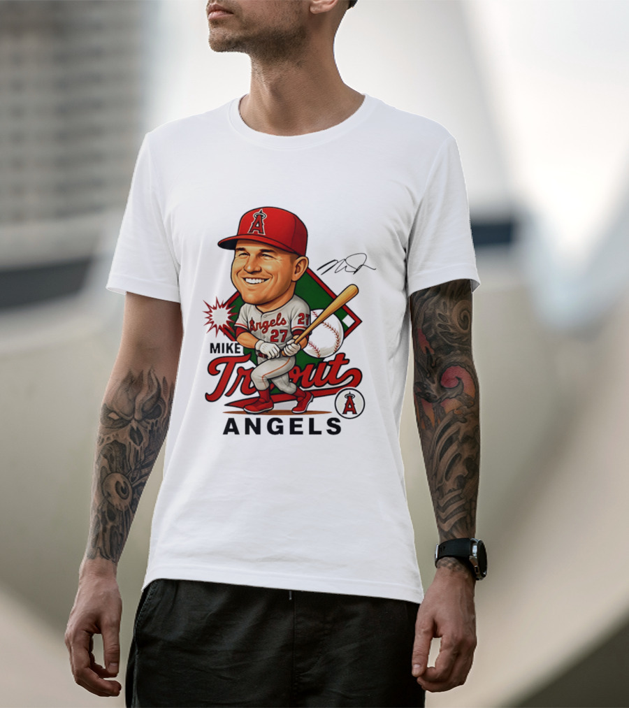 Mike Trout Angels Baseball Caricature Los Angeles Legend T-Shirt