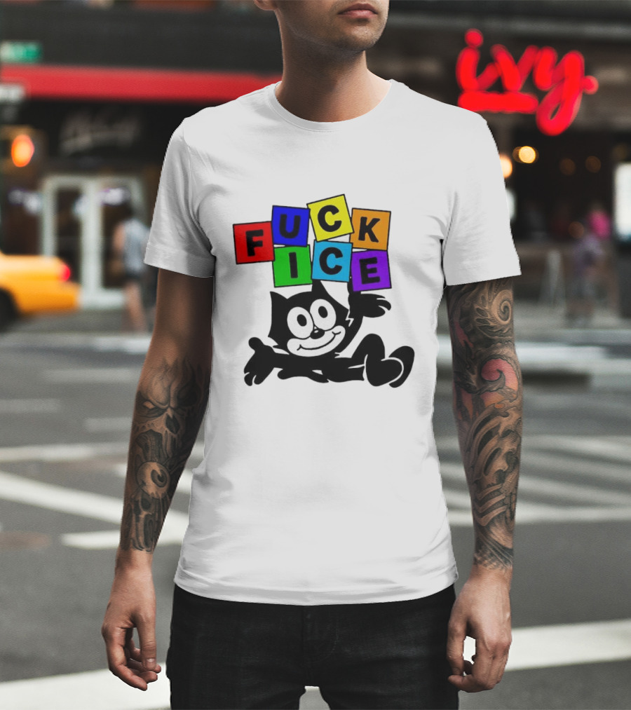 Felix The Cat Fuck ICE Colorful Blocks T-Shirt