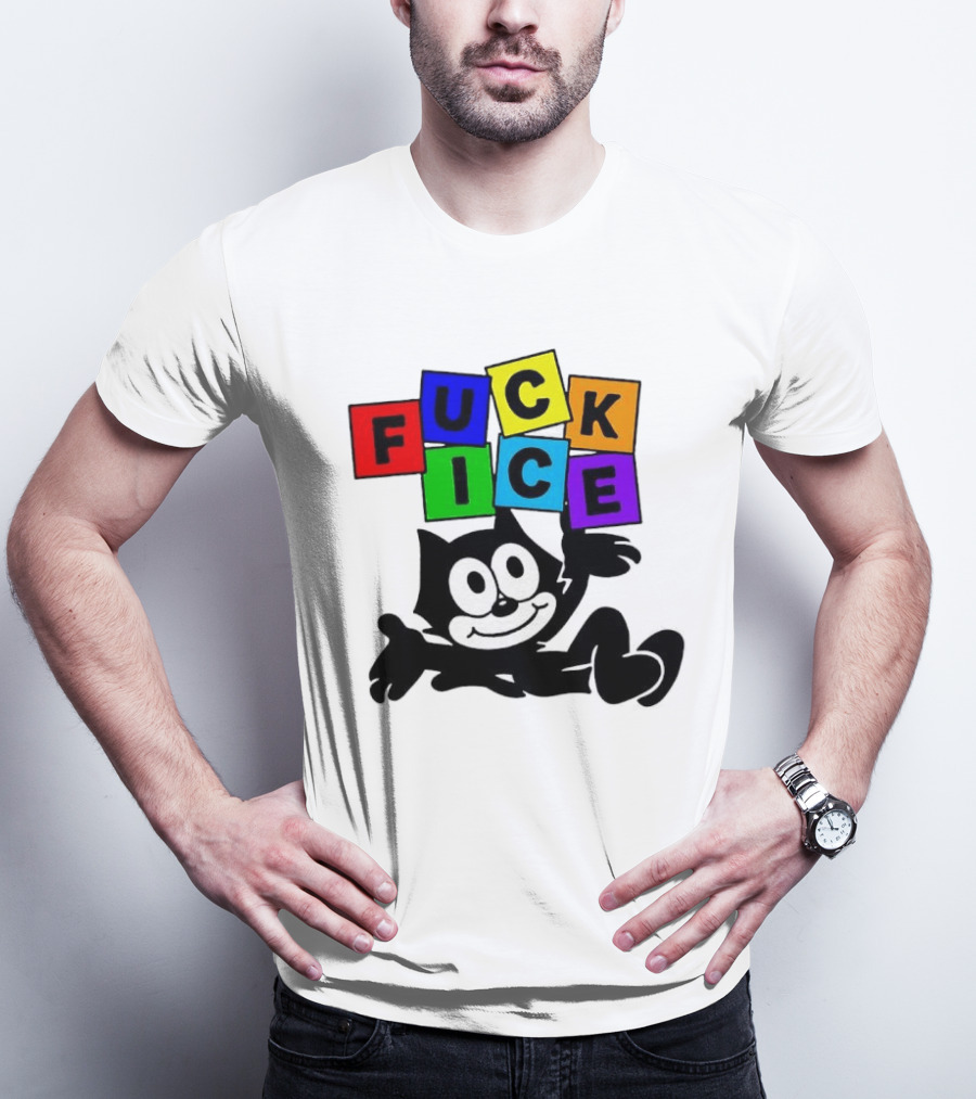 Felix The Cat Fuck ICE Colorful Blocks T-Shirt