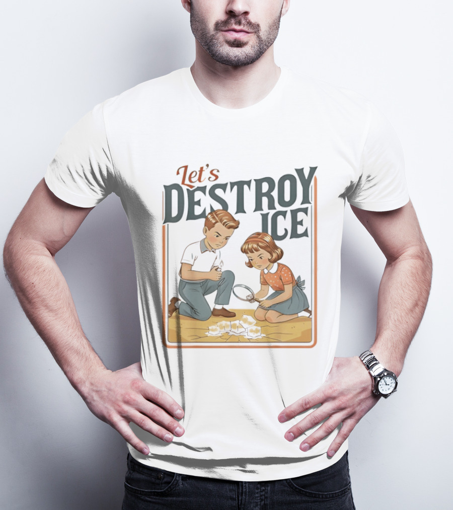 Let's Destroy Ice Vintage Style Cartoon Kids With Airplane T-Shirt