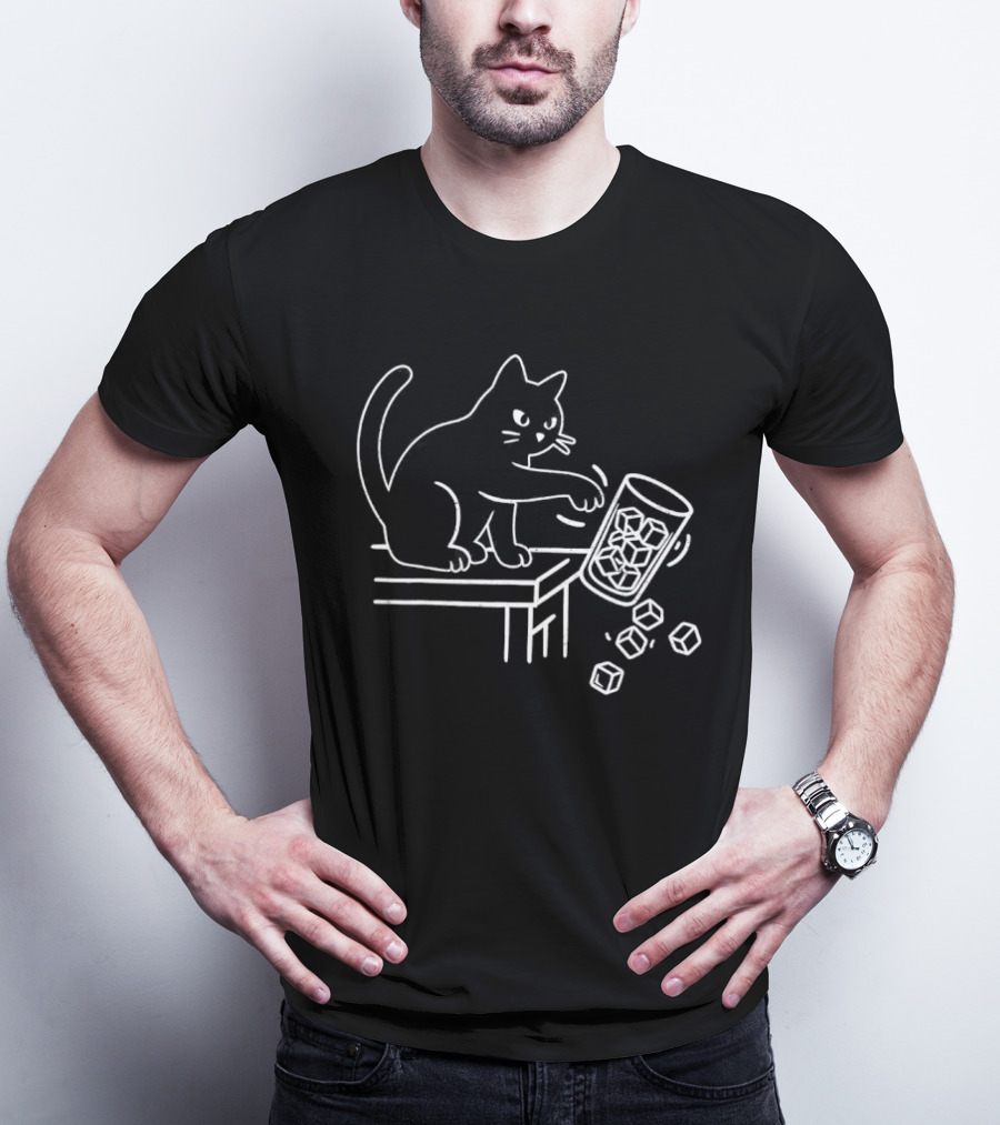 Abolish ICE Black Cat Knocking Over Glass Ice Cube Meme T-Shirt