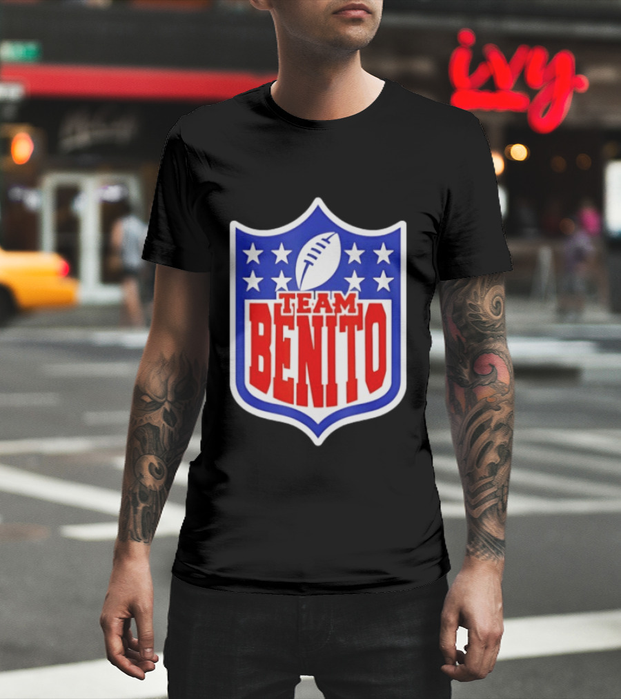 Team Benito Football Shield Stars Personalized Name T-Shirt