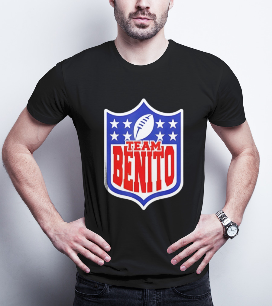 Team Benito Football Shield Stars Personalized Name T-Shirt